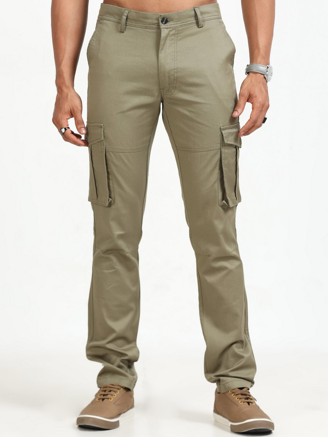 Buy NEVER NEUD Men Relaxed Popcorn Dobby Cargos Trousers - Trousers for ...