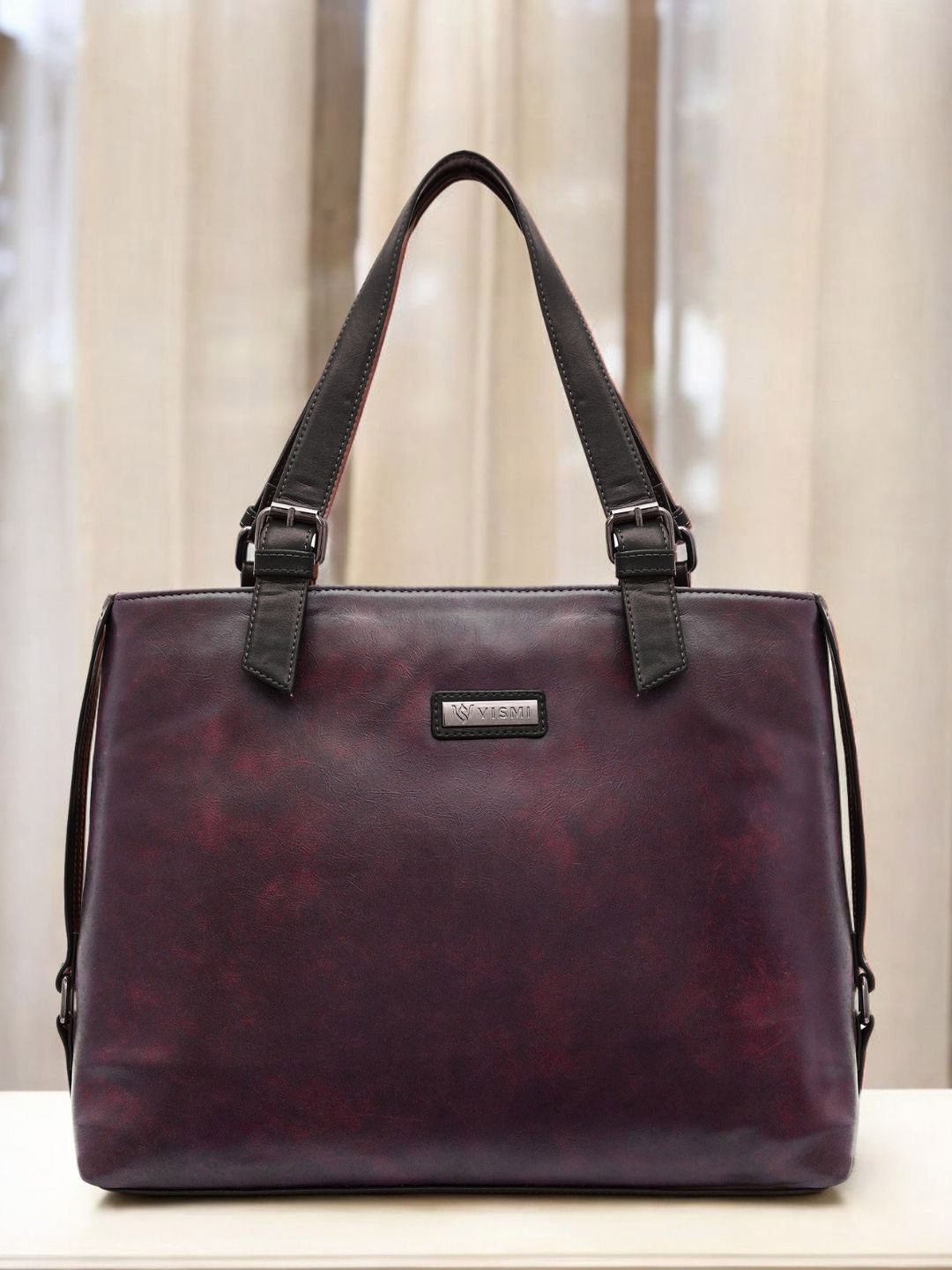 Buy VISMIINTREND Women Oversized Leather Tote Handheld Bag Wine ...