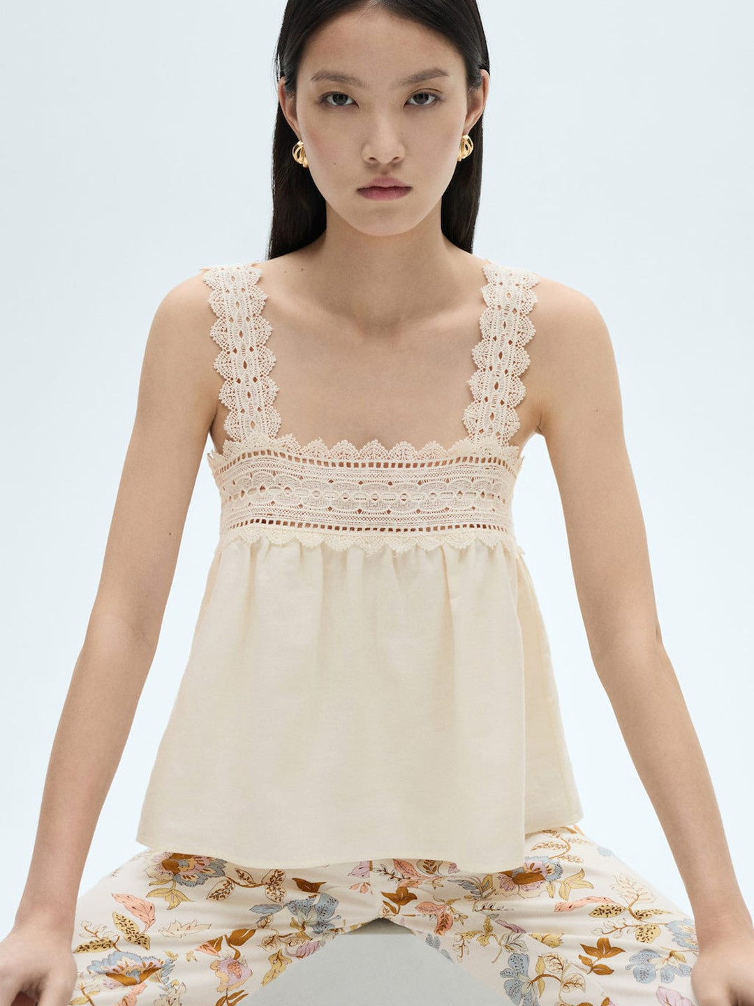 Buy MANGO Lace Insert Cotton Linen Top - Tops for Women 32035624 | Myntra