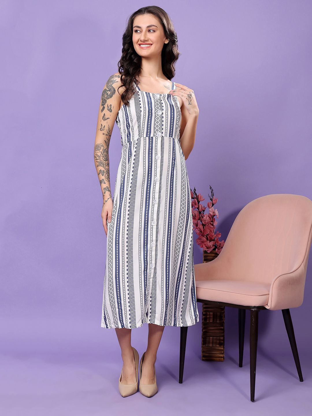 Buy T TRYON ULTIMATE Print A Line Midi Dress - Dresses for Women ...