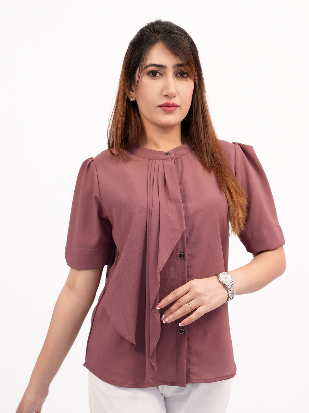 Buy BELLO DONA CLOTHING Pleated Georgette Shirt Style Top - Tops for ...