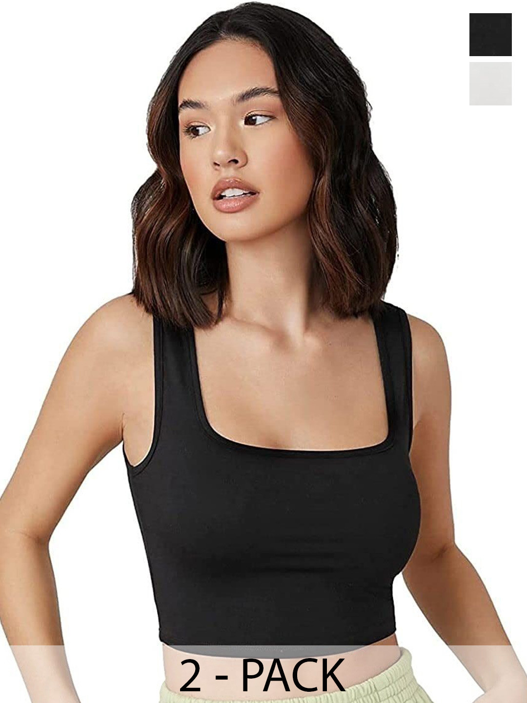 Buy SRISARAS Women Pack Of 2 Square Neck Tank Crop Top - Tops for Women ...