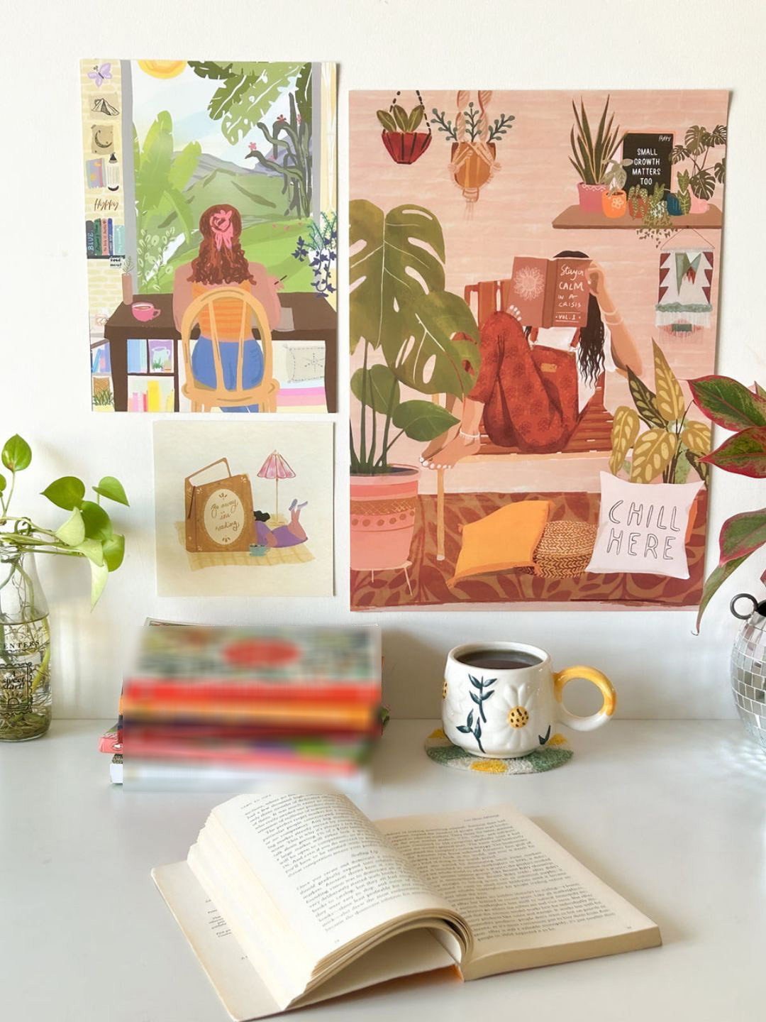 Buy HYPPY Green & Beige 3 Pieces I Am Reading Poster Abstract Wall ...