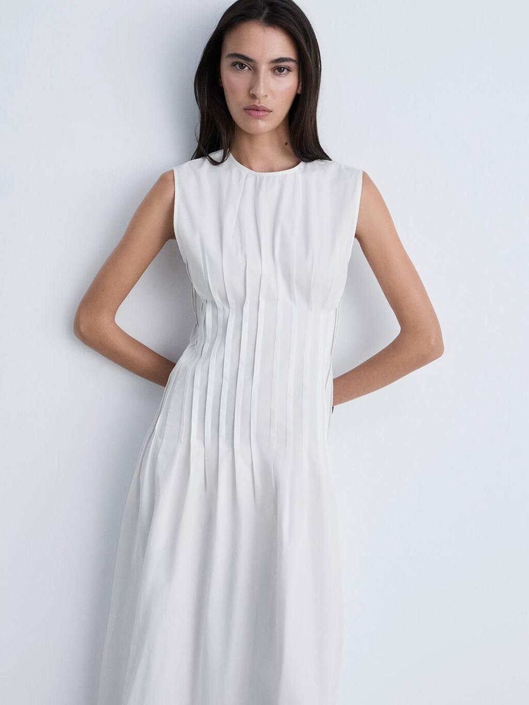 Buy MANGO Solid Pin Tucks A Line Midi Dress - Dresses for Women ...