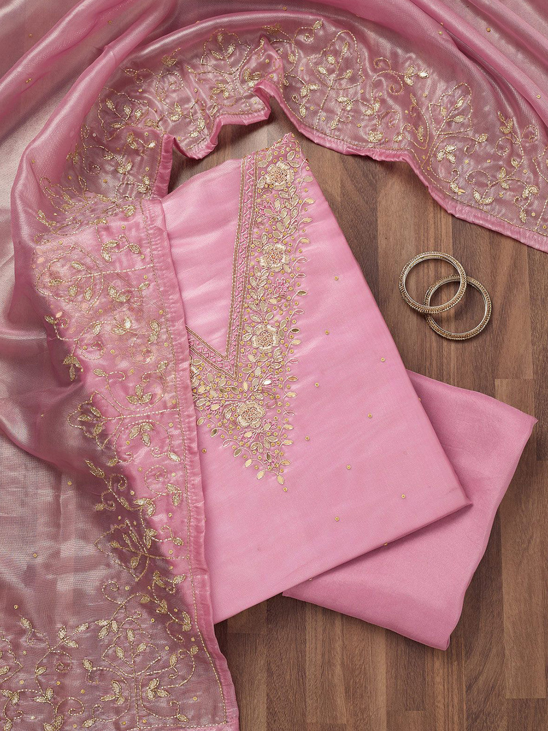 Buy Koskii Floral Embroidered Unstitched Tissue Dress Material - Dress ...