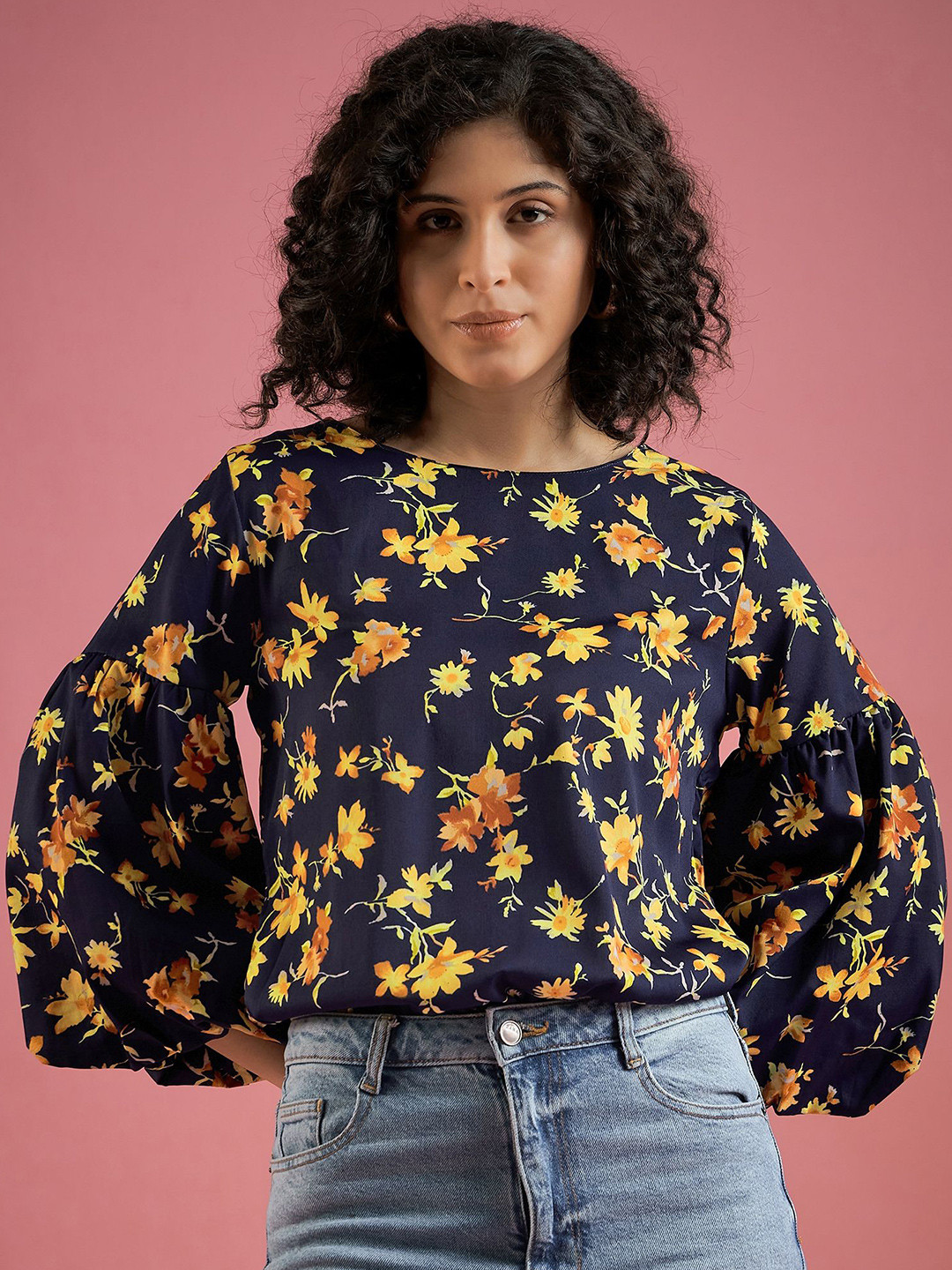 Buy DressBerry Floral Print Bell Sleeve Crepe Top - Tops for Women ...