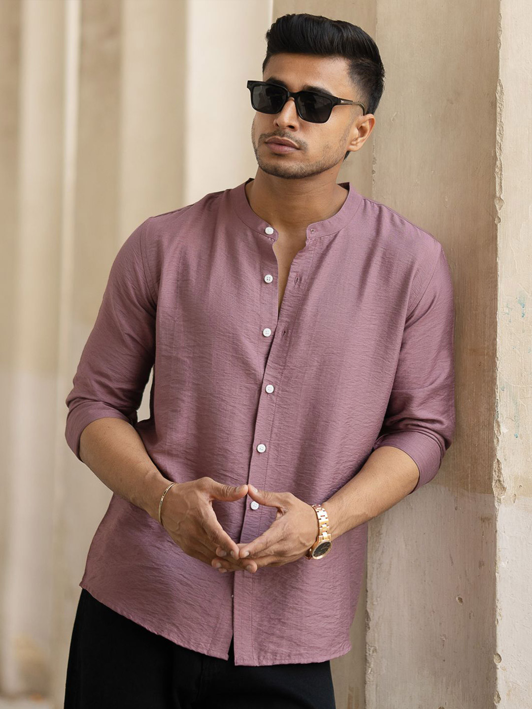 Buy Powerlook Men Band Collar Solid Casual Shirt - Shirts for Men ...