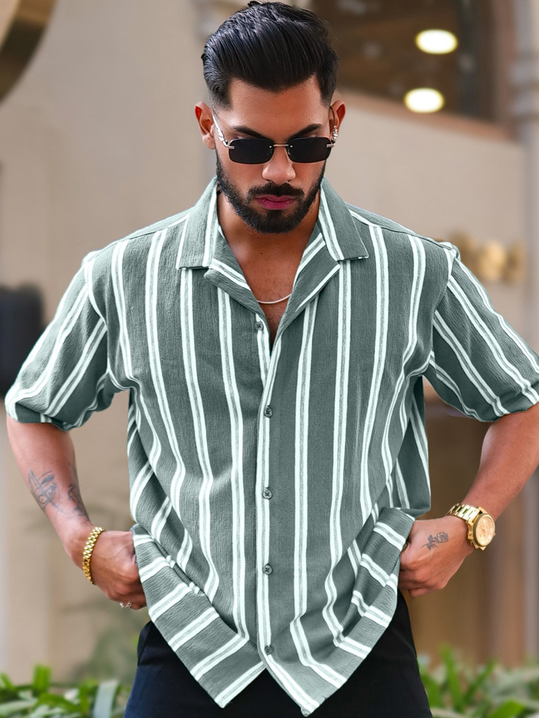 Buy Maniac Men Comfort Oversized Fit Vertical Striped Cotton Casual ...