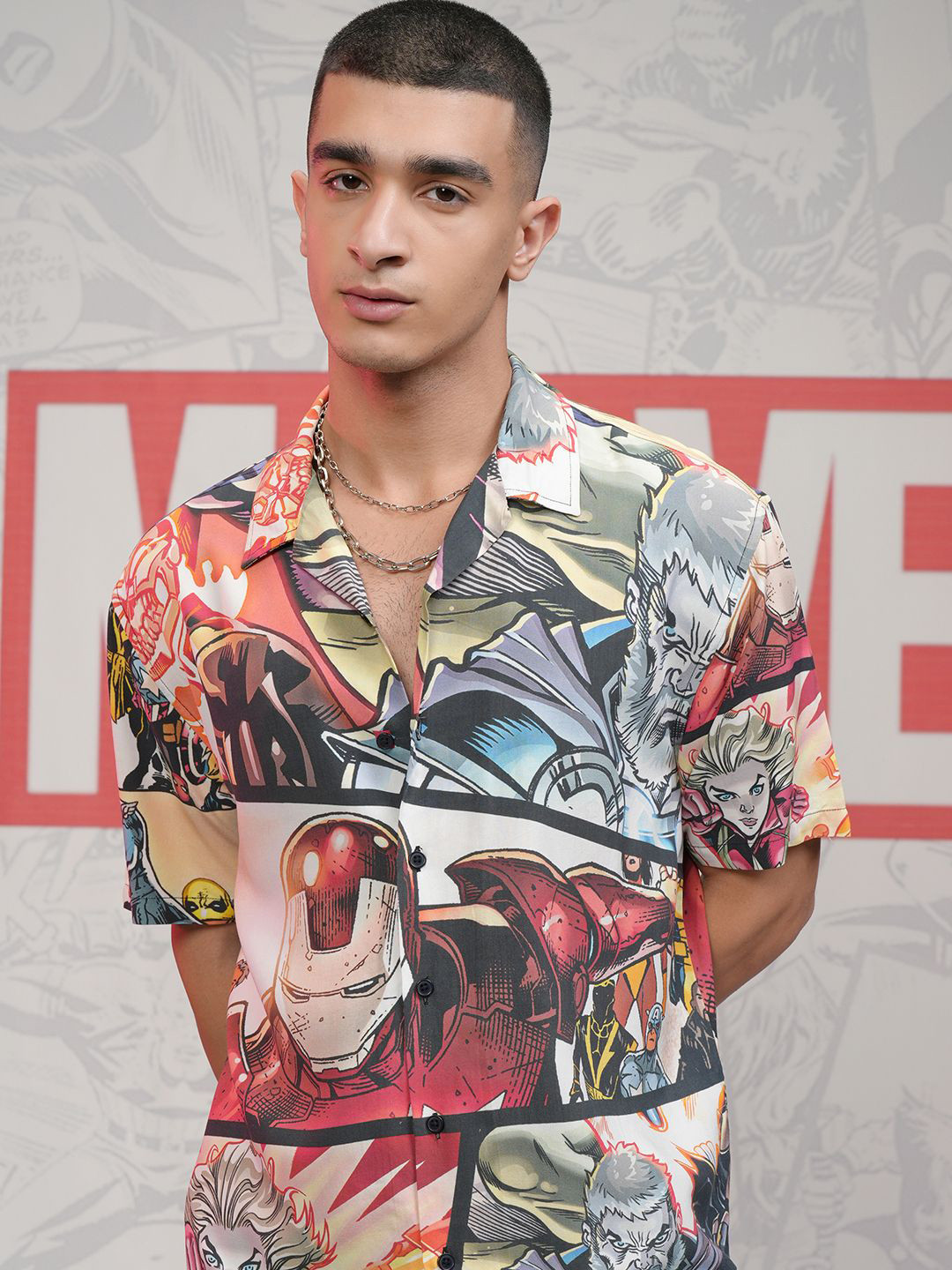 Buy HIGHLANDER Marvel Captain America Men Printed Cuban Collar Holiday ...