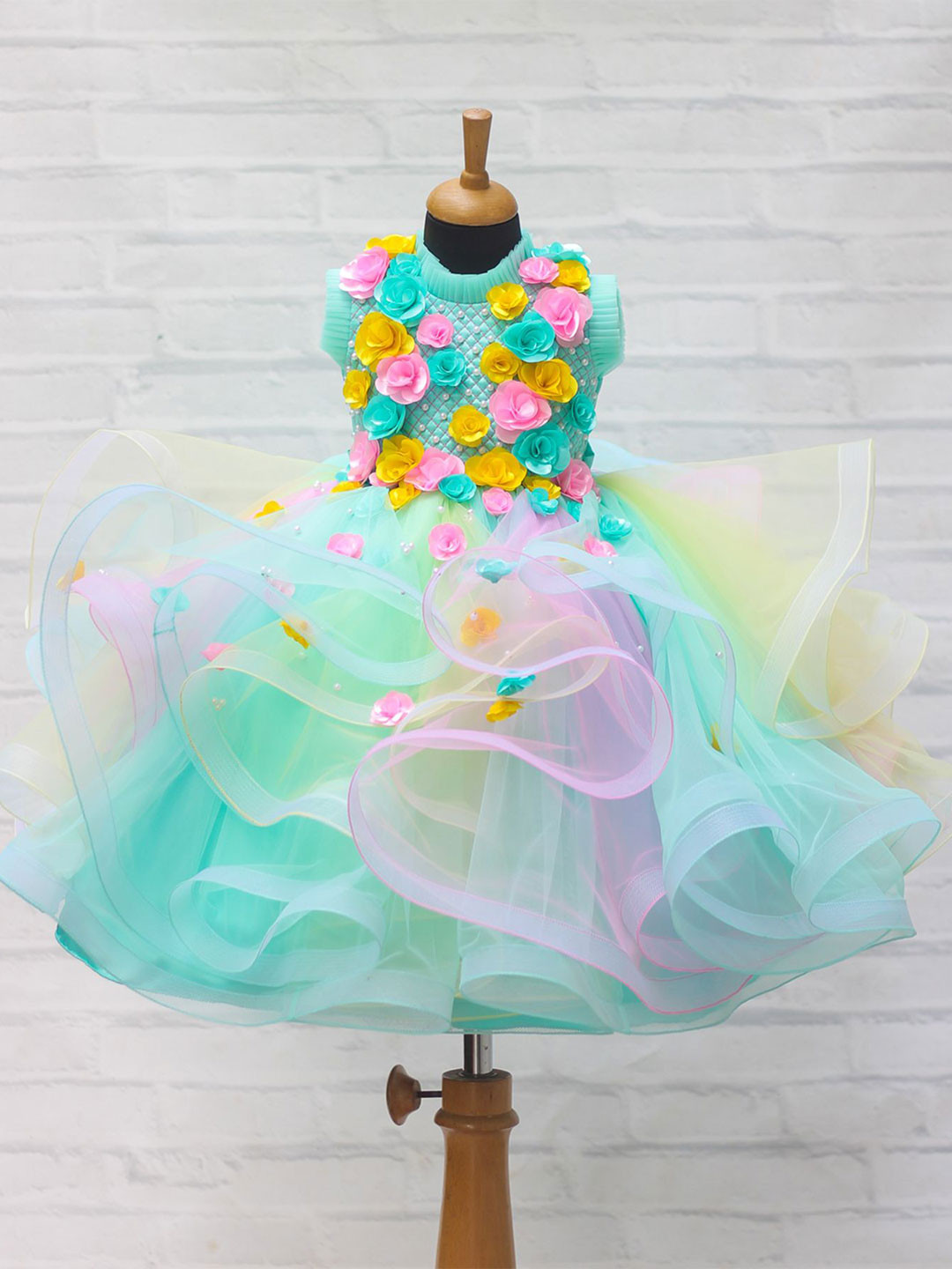 Buy Li & Li Boutique Girls Self Design Floral Net Maxi Dress - Dresses ...