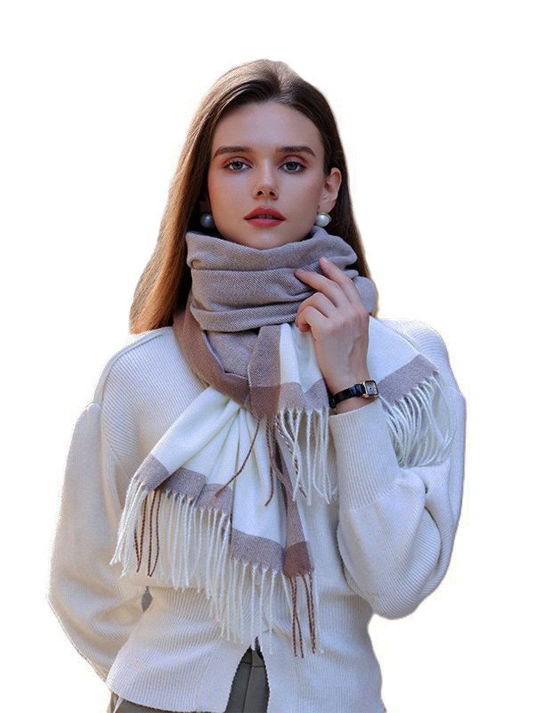 Buy Alexvyan Women Winter Checked Large Warm Fringed Woolen Soft Wrap ...