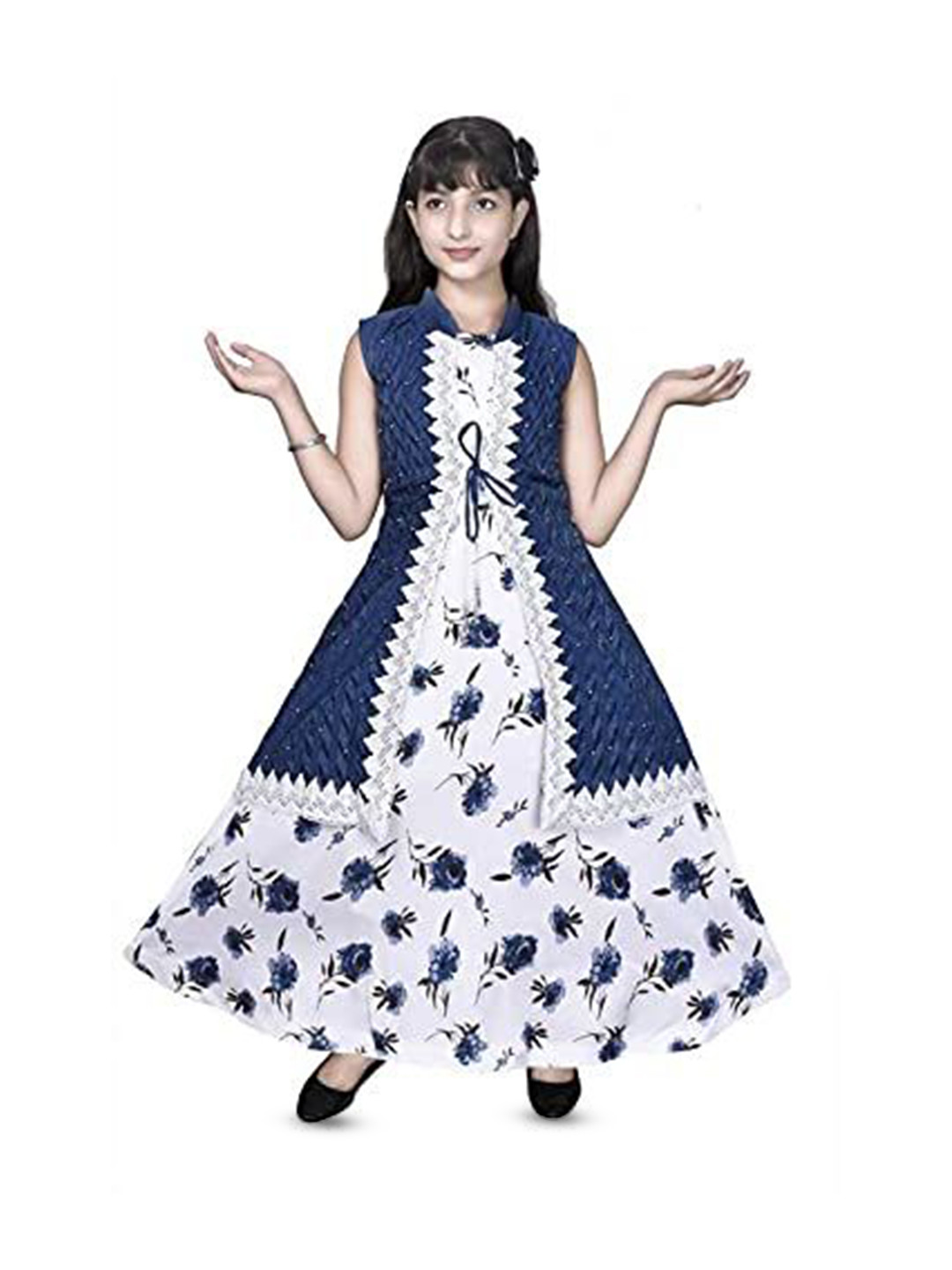 Buy Kitty Fashion Girls Cotton Floral Print Fit & Flare Maxi Dress ...