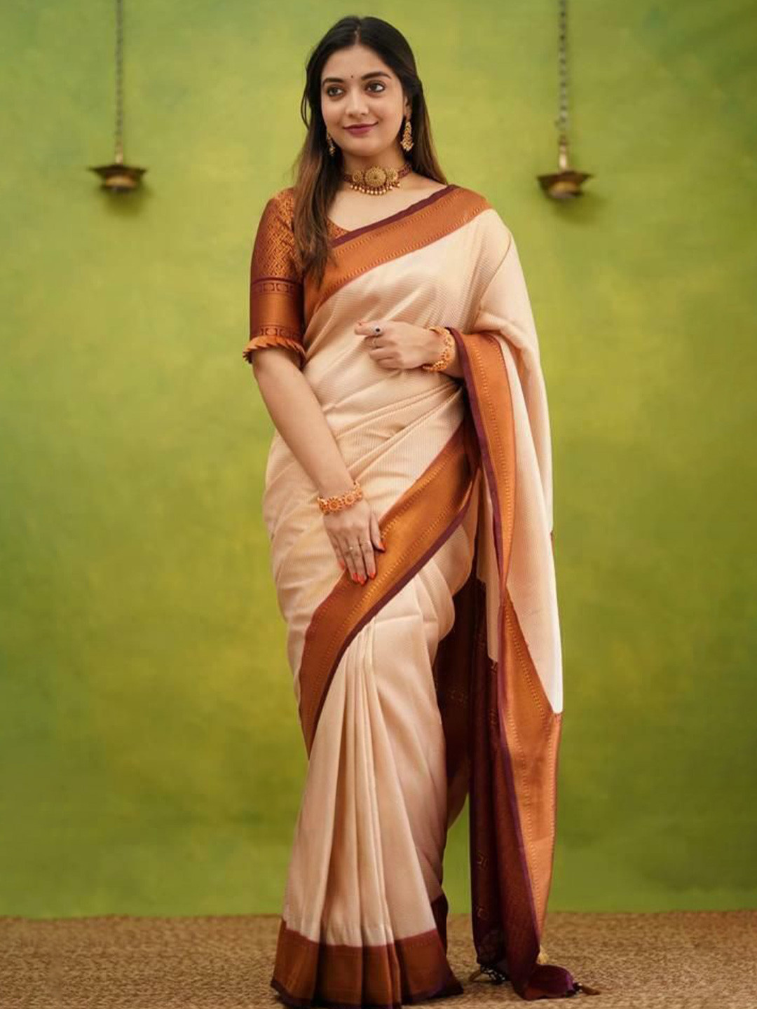 Buy Upalksh Women Zari Kanjeevaram Saree With Blouse Piece - Sarees for ...