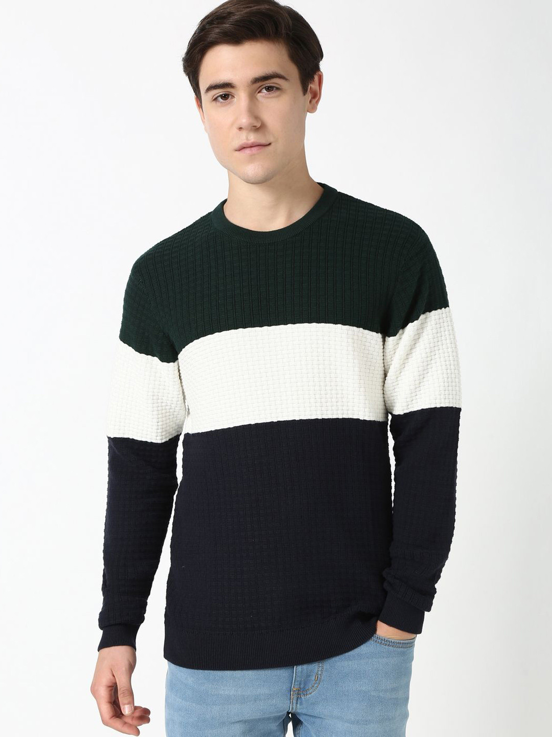 Buy Peter England Casuals Men Colourblocked Cotton Pullover Sweater ...