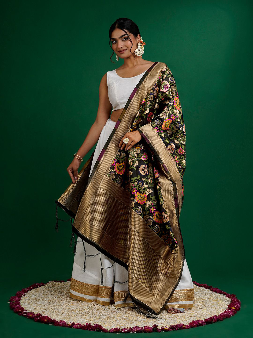 Buy TEEJH Madhulika Ethnic Motifs Woven Design Dupatta With Zari ...