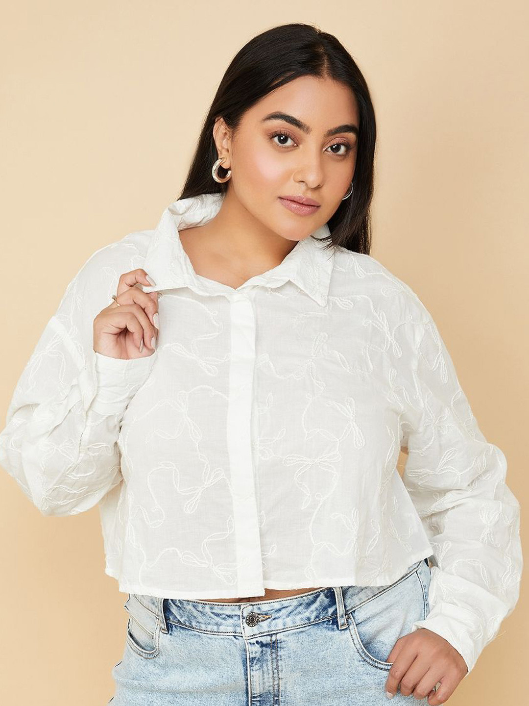 Buy Max Women Plus Size Spread Collar Textured Cotton Casual Shirt ...