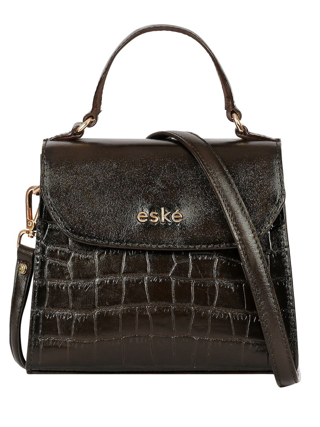 Buy Eske Women Brown Printed Flap Closure Compact Shape Small Leather ...