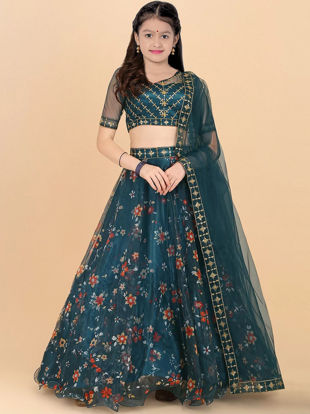Buy Piludi Girls Printed Ready To Wear Lehenga & Blouse With Dupatta ...