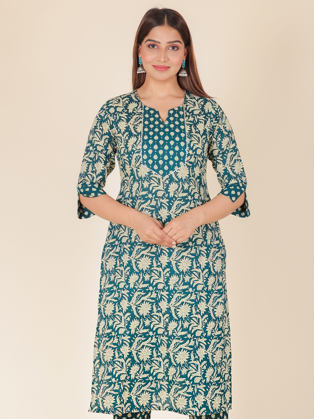 Buy Aramya Women Ethnic Motifs Print Sequinned Pure Cotton Kurta ...