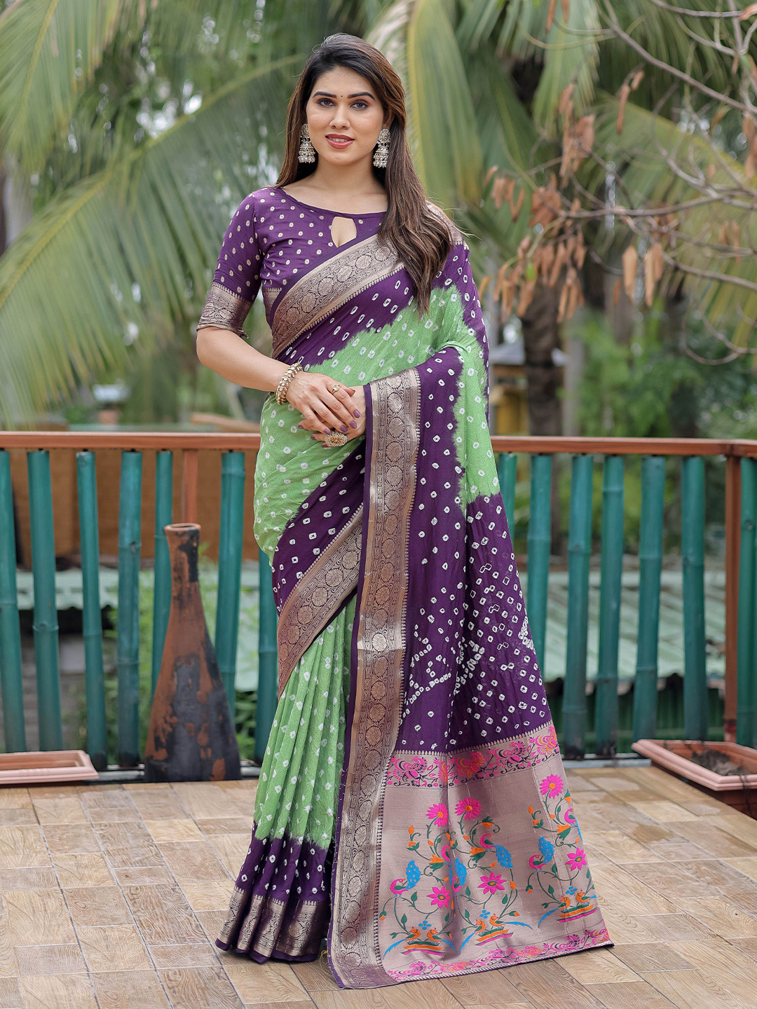 Buy Divyadham Textiles Woven Design Bandhani Zari Silk Cotton Bandhani ...