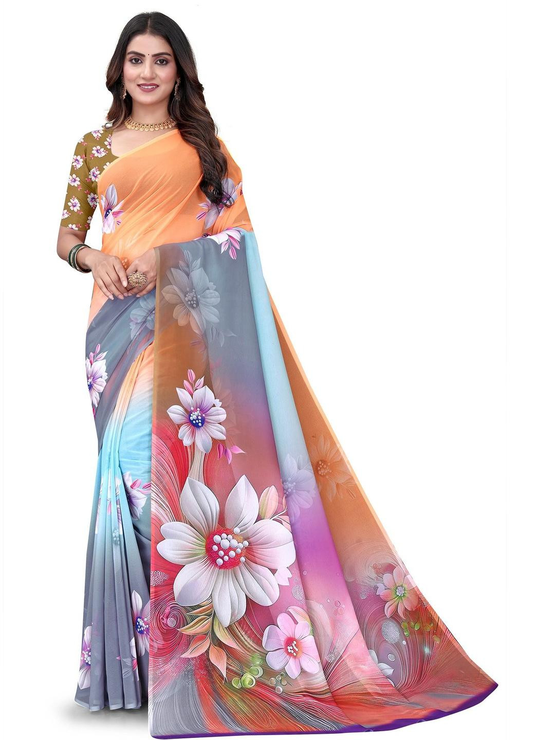 Buy Pemal Designer Floral Pure Georgette Saree - Sarees for Women ...