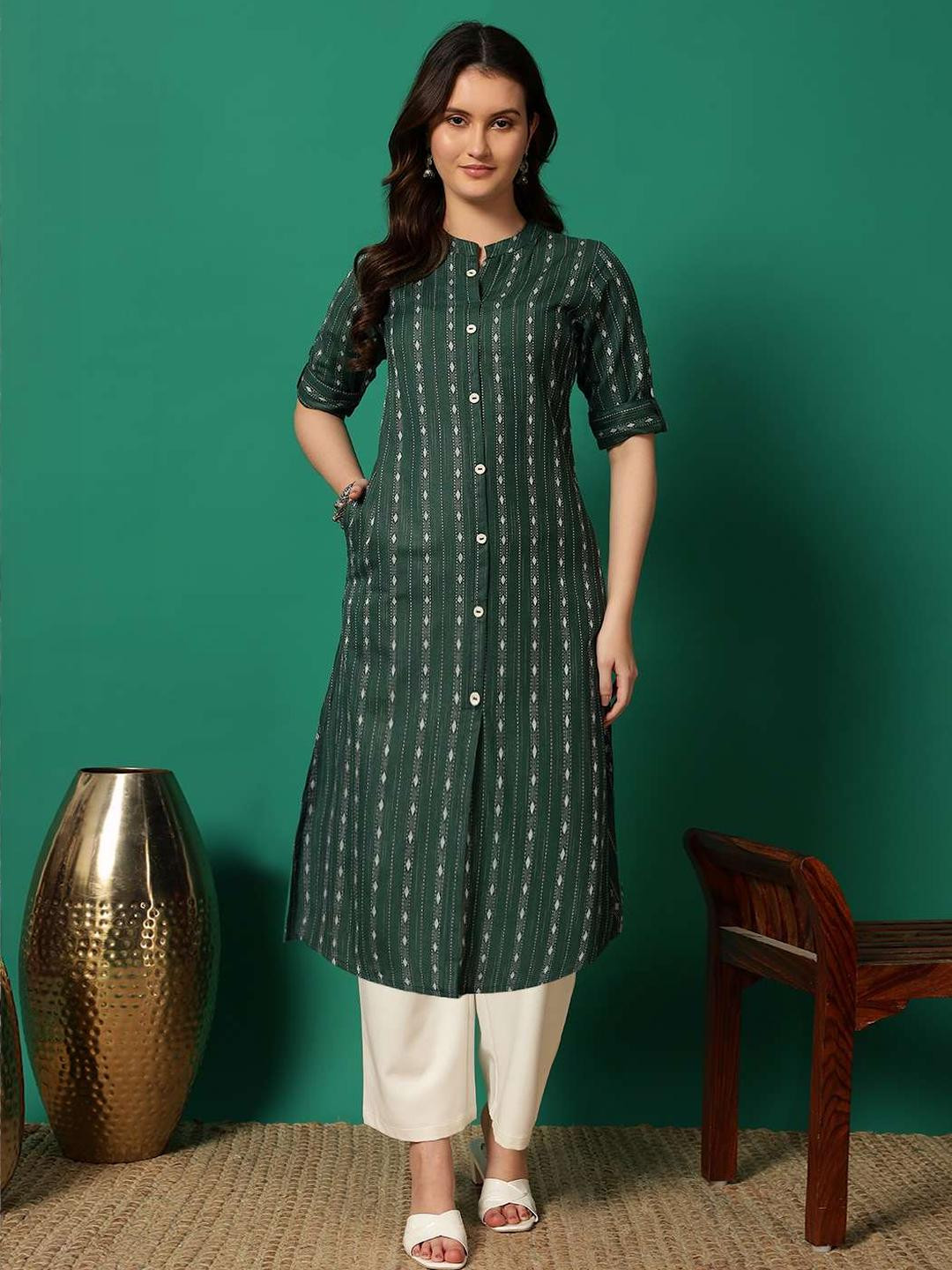Buy DIZON Women Green Kurtas - Kurtas for Women 35789796 | Myntra