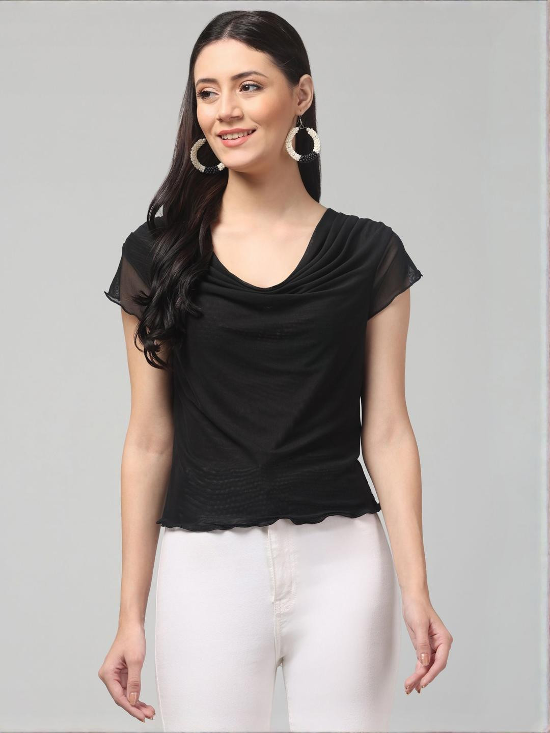 Buy Clobug Women Cowl Neck Net Top - Tops for Women 35813877 | Myntra