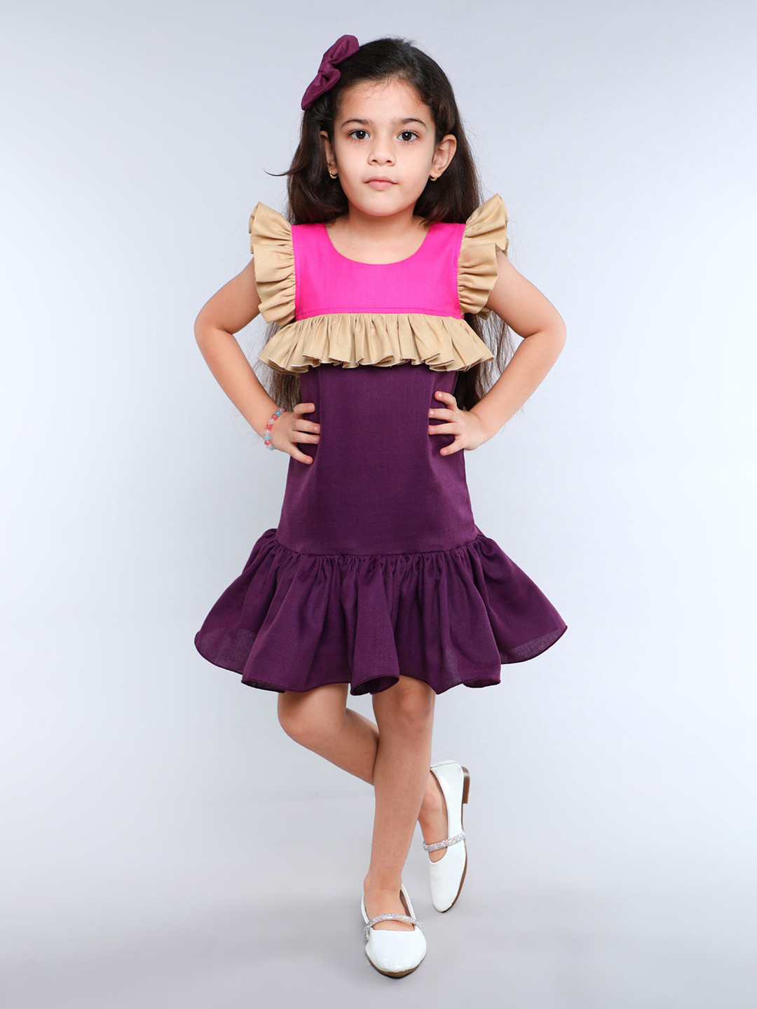 Buy Pink Chick Girls Colourblocked Flutter Sleeve Drop Waist Dress ...