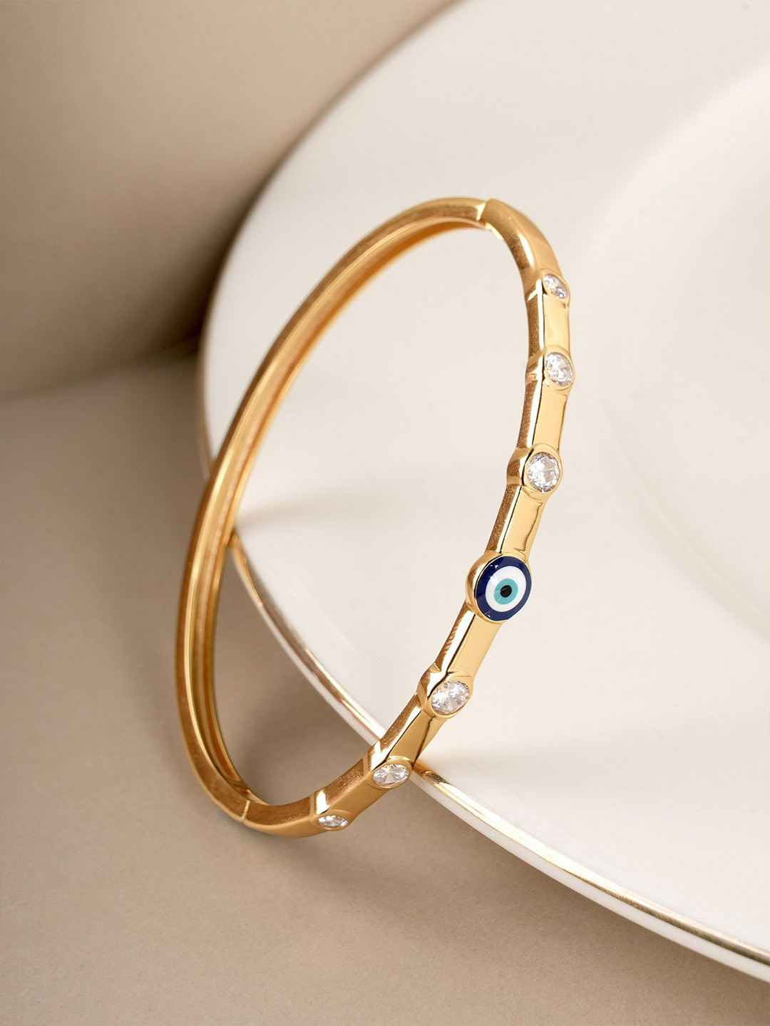 Buy PALMONAS Women 925 Sterling Silver Gold Plated Cubic Zirconia Evil Eye Kada Bracelet ...