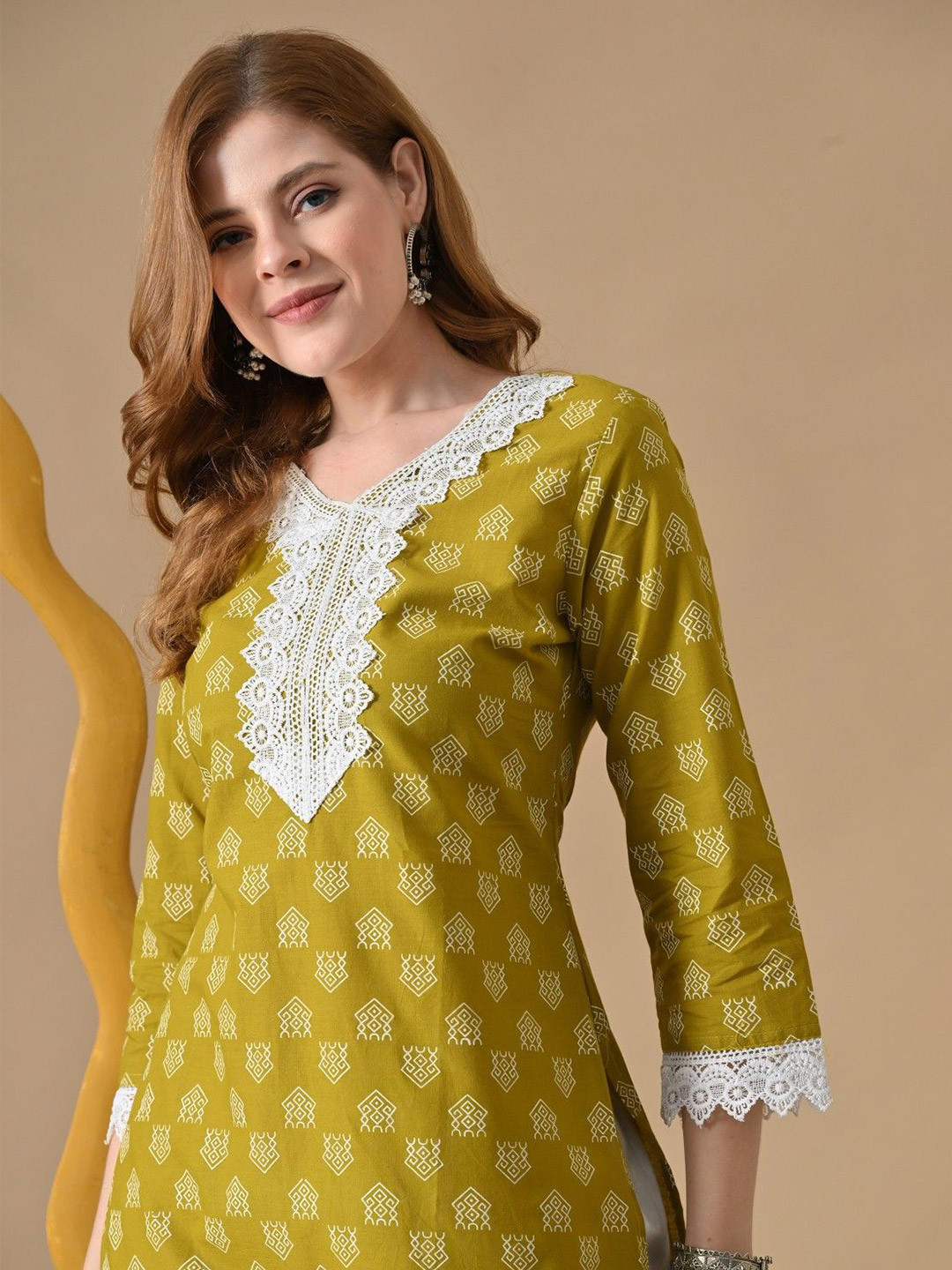 Buy BKApparels Women Cotton Ethnic Motifs Printed Lace Kurta - Kurtas ...