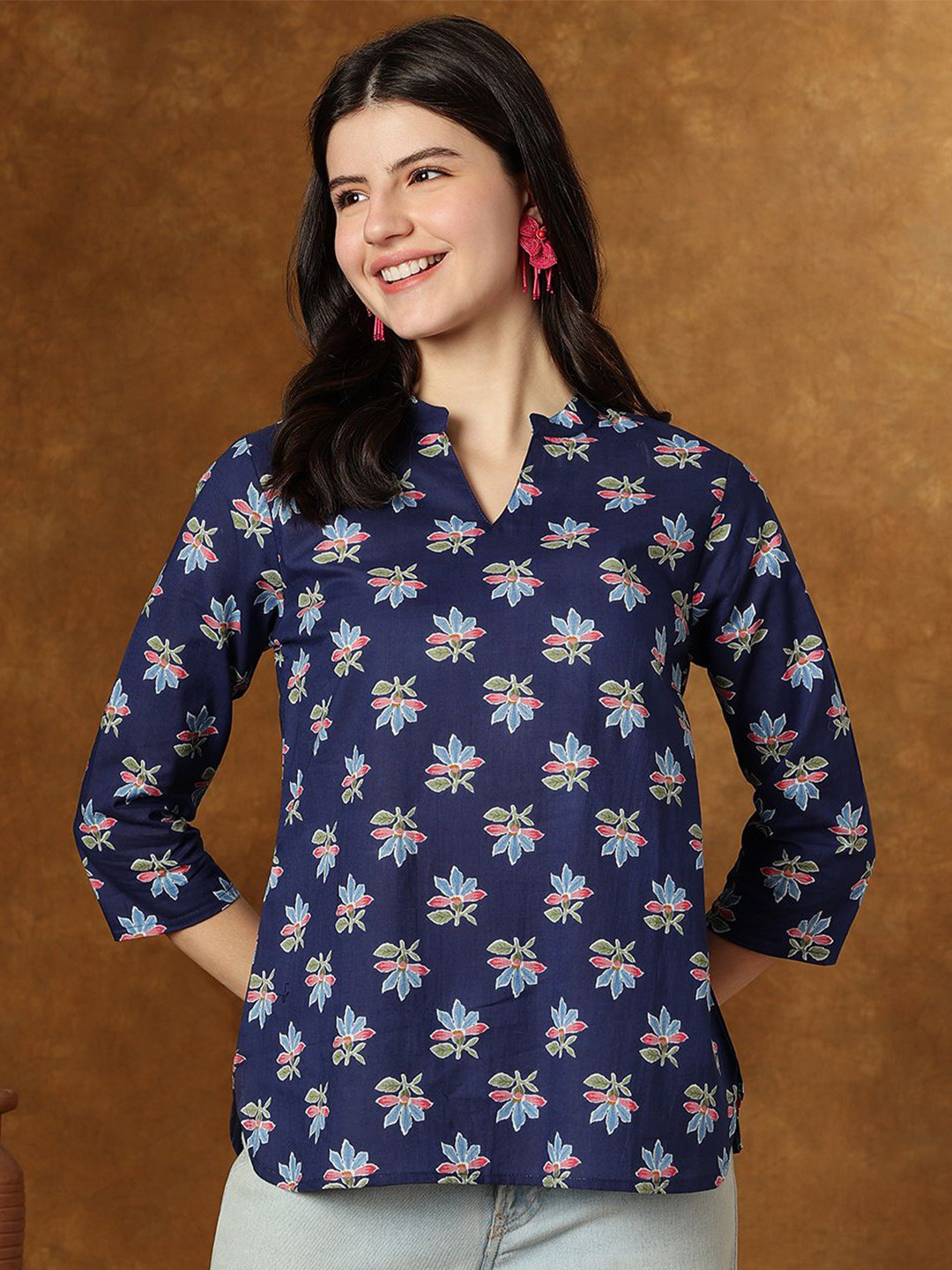 Buy HERE&NOW Women Ethnic Motifs Print Pure Cotton Kurti - Tops for ...