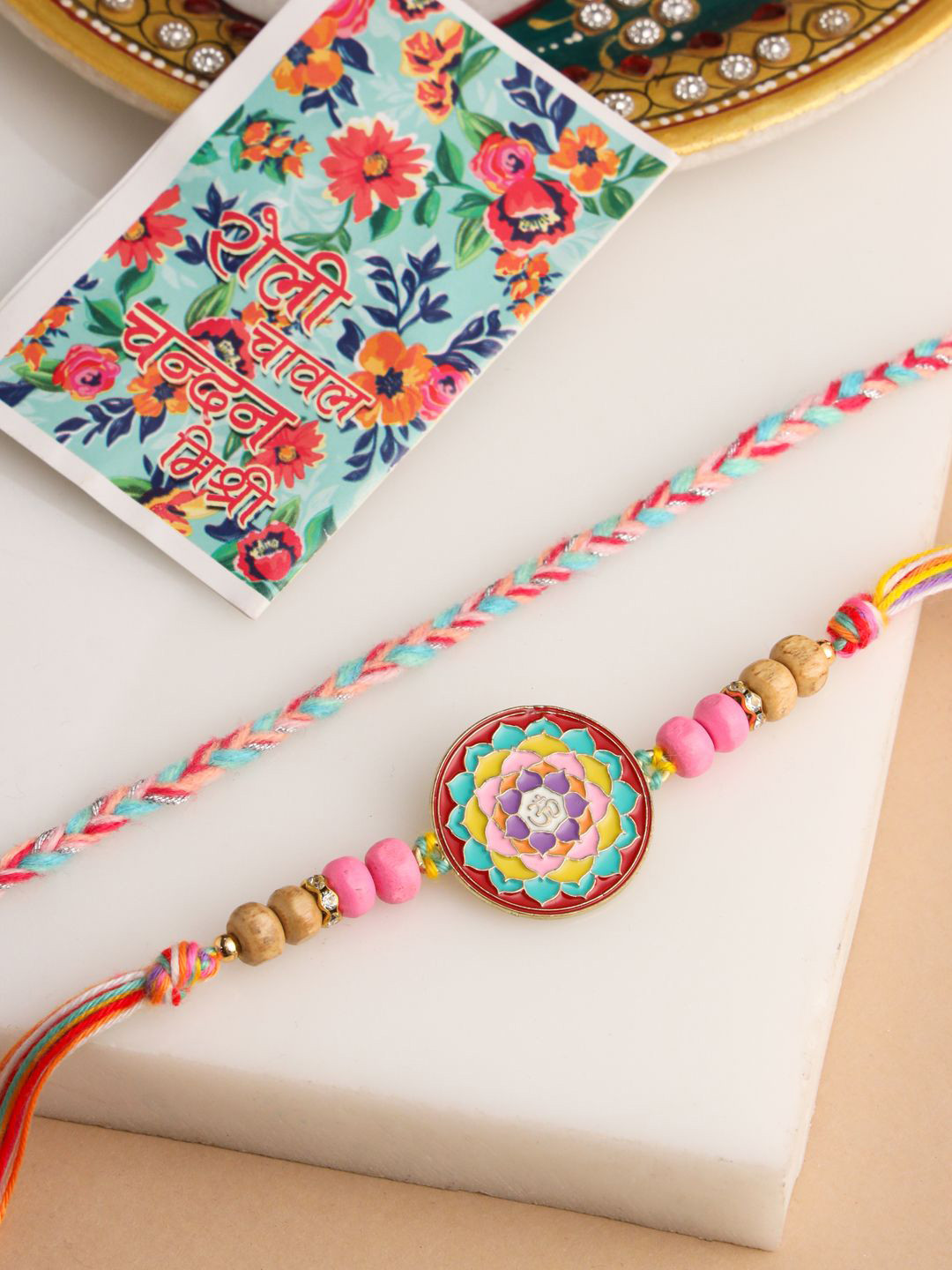 Buy Sangria Artificial Stones Studded & Beaded Bhaiya Bhabhi Rakhi With ...