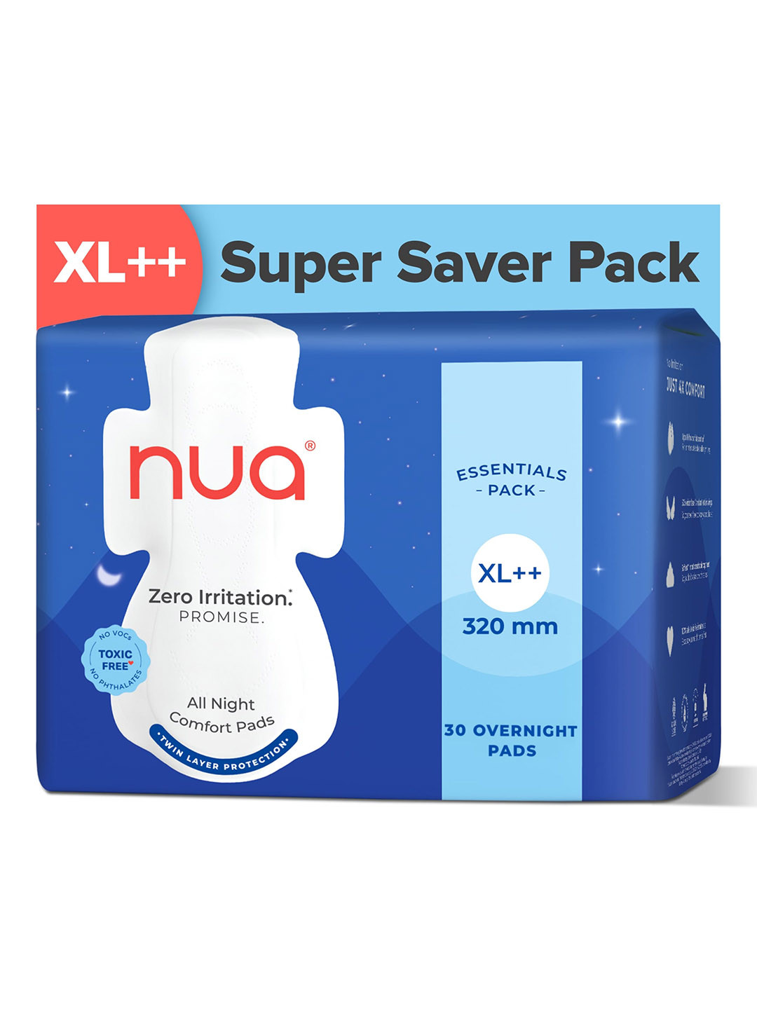 Buy Nua Ultra Safe Night Pads 30 N XL++ - Sanitary Napkins for Women ...