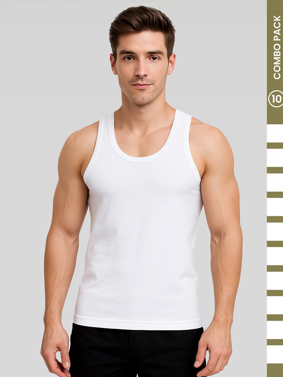 Buy AMUL COMFY Men Cotton White Solid Sleeveless Pack Of 10 Vests ...