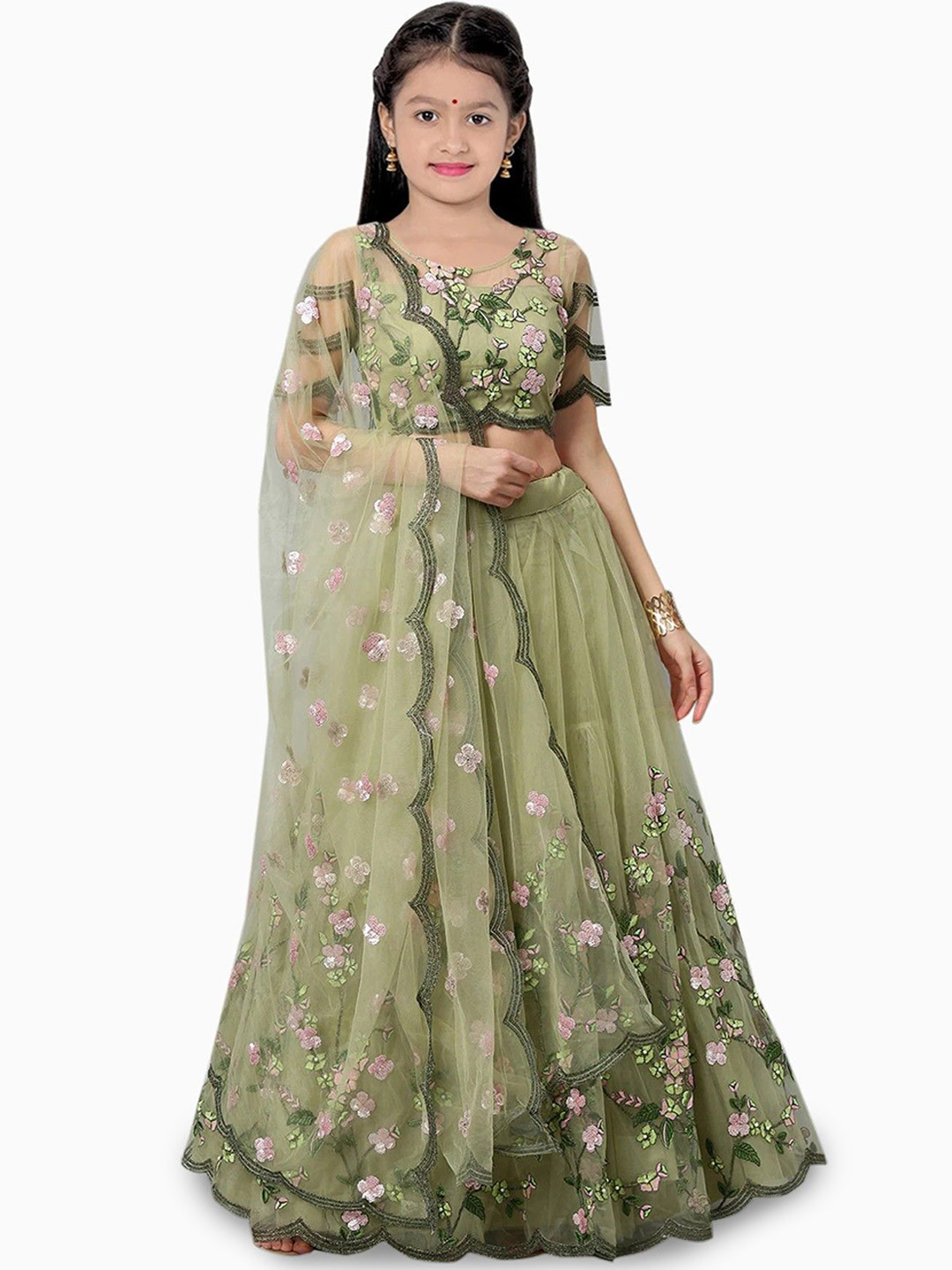 Buy Piludi Girls Embroidered Sequinned Ready To Wear Lehenga & Blouse ...