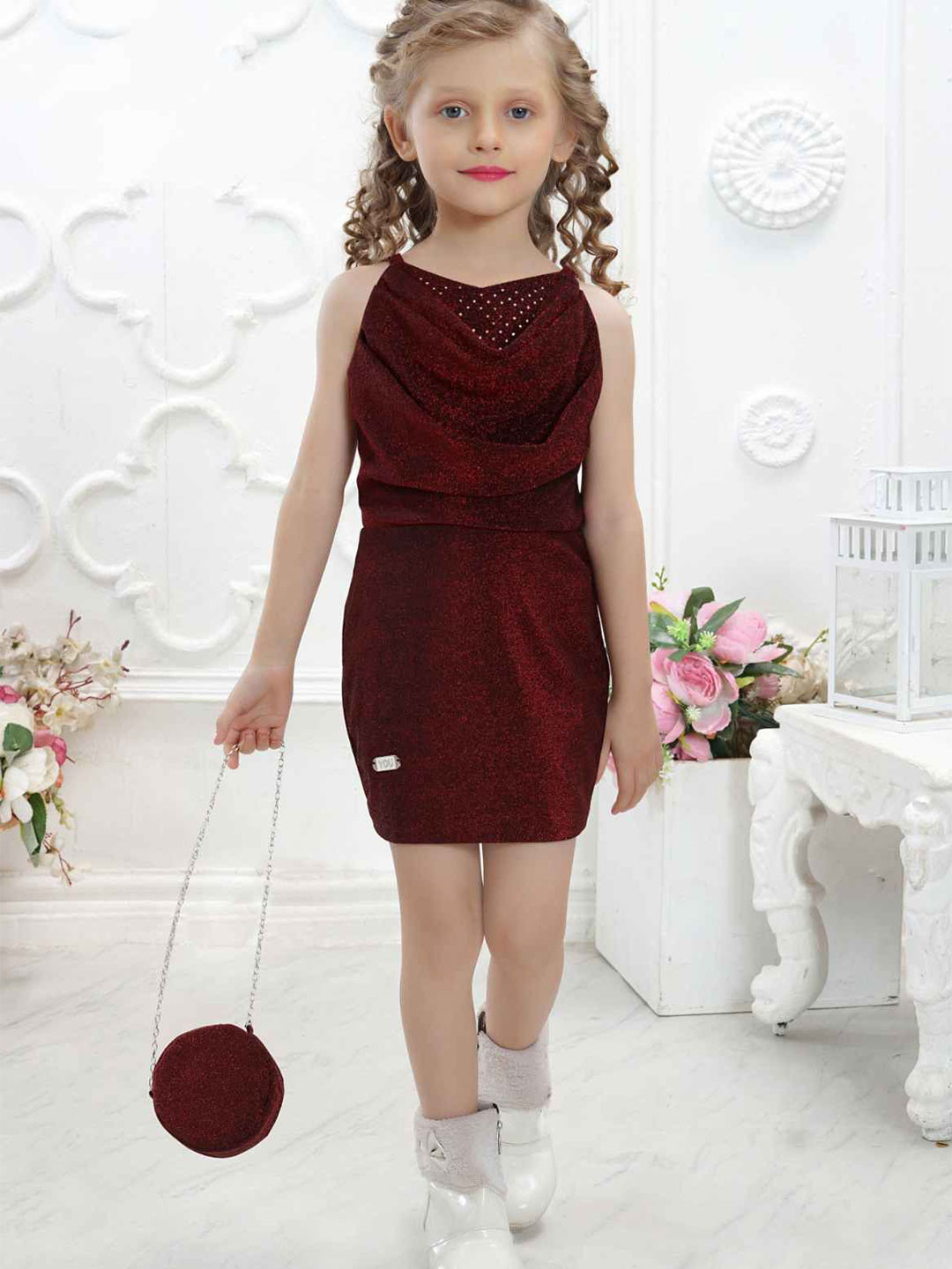 Buy Lagorii Girls Sequin Party Wear Dress With Cowl Neck - Dresses for ...