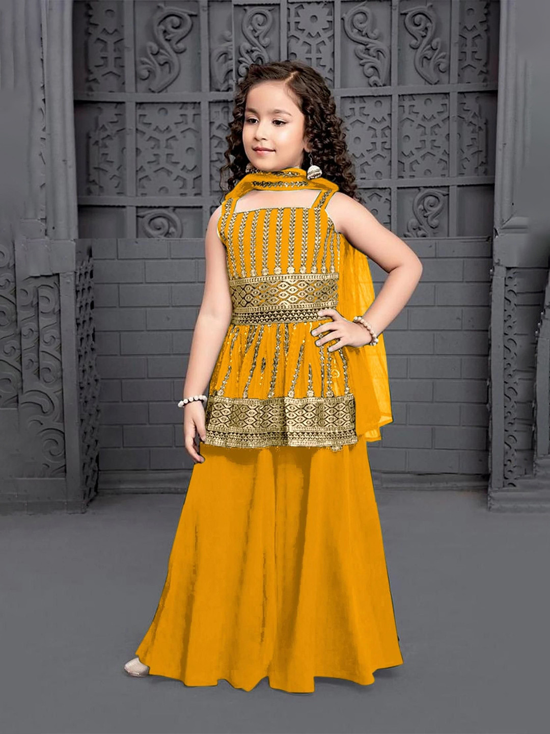 Buy Tulsi Creation Girls Floral Embroidered Thread Work A Line Kurti ...