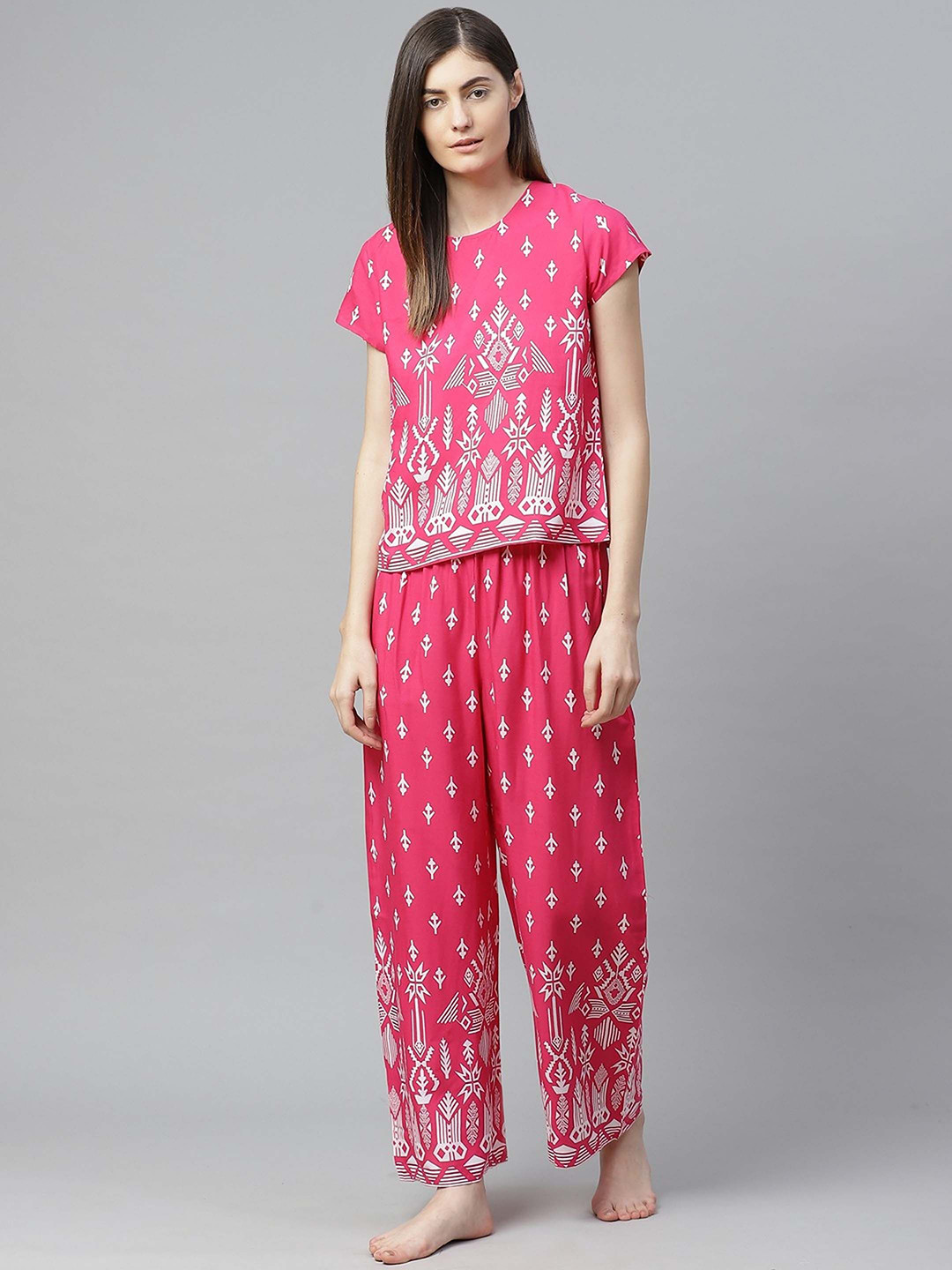 Buy YASH GALLERY Women Printed Top With Pyjama Night Suit - Night Suits ...
