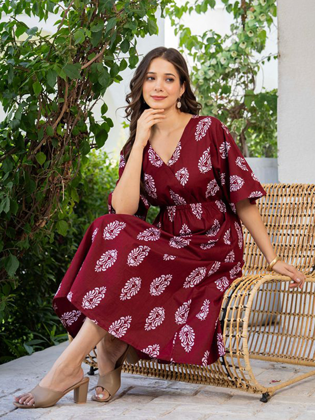 Buy MANOJAVA Women Ethnic Motifs Printed Wrap Dress - Dresses for Women ...