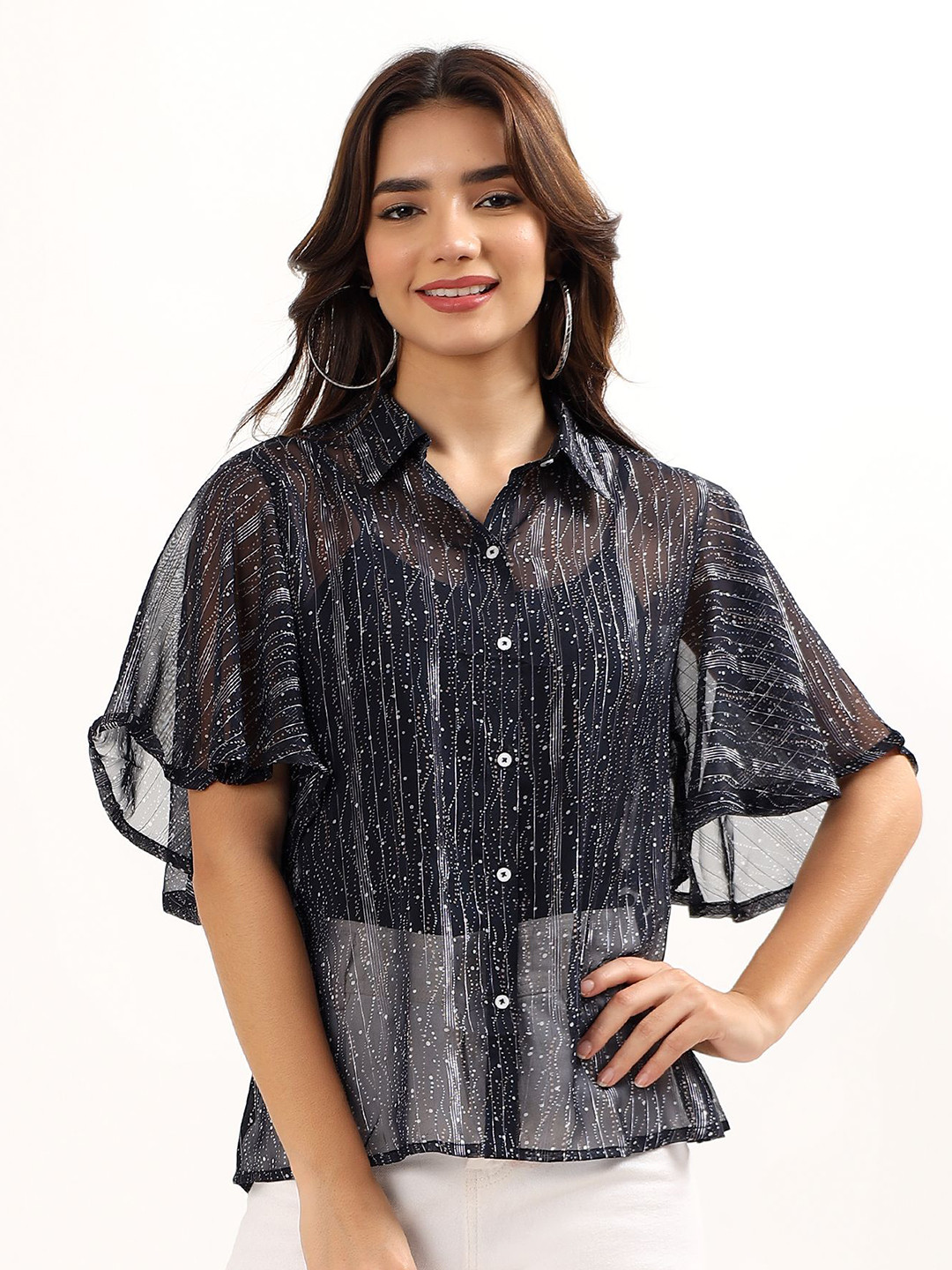 Buy Avor Lifestyle Women Abstract Printed Georgette Shirt Style Top ...