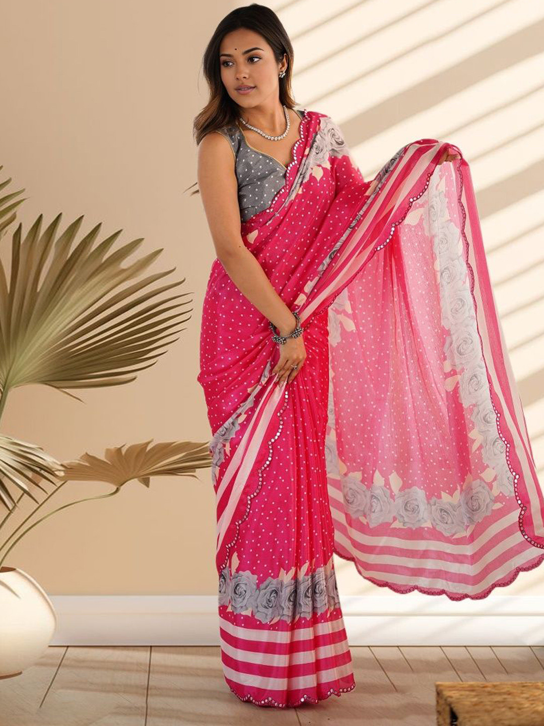 Buy Rang By Indya Floral Poly Chiffon Saree - Sarees for Women 35005796 ...