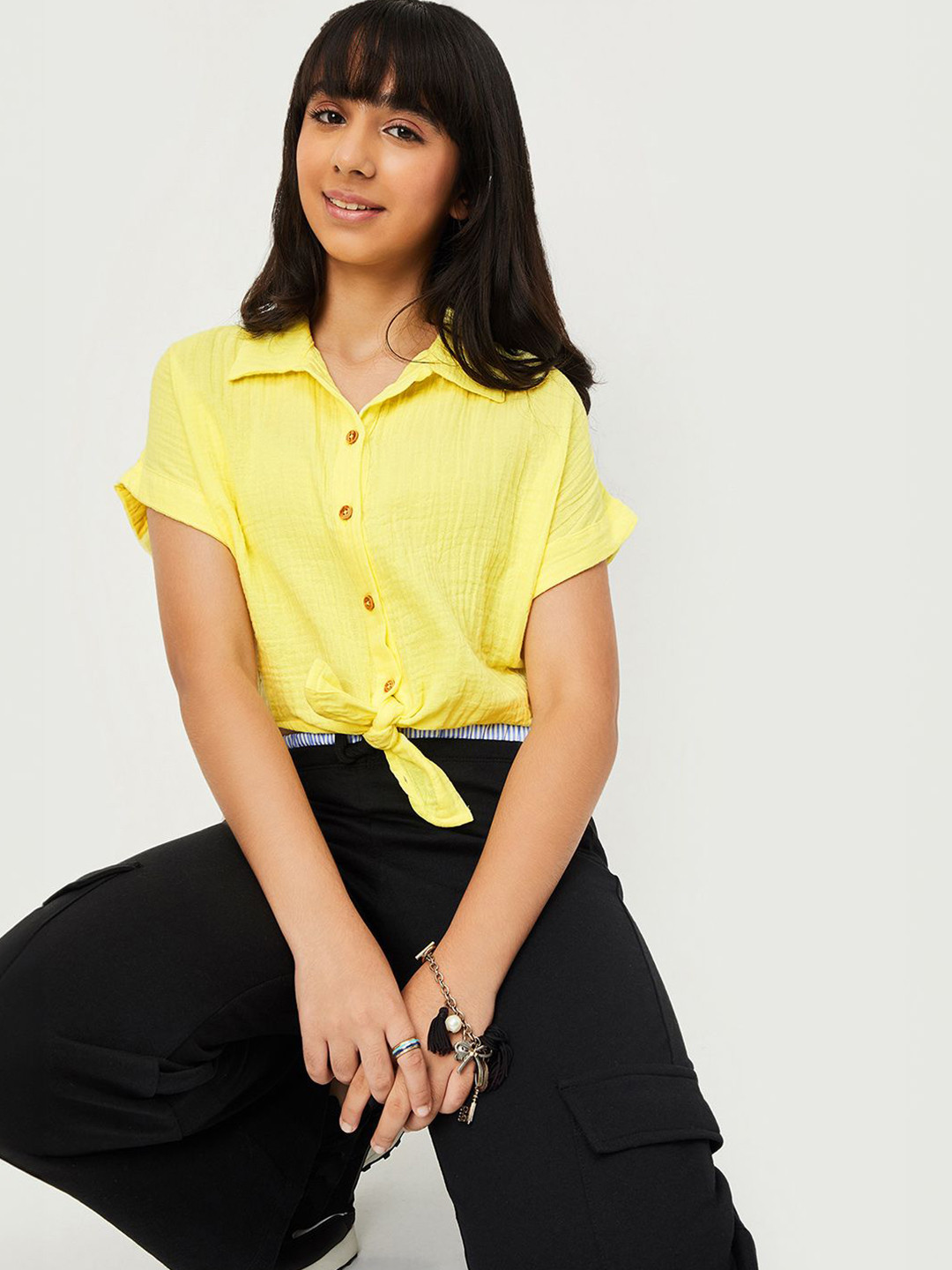 Buy Max Girls Solid Extended Sleeves Cotton Shirt Style Top - Tops for ...