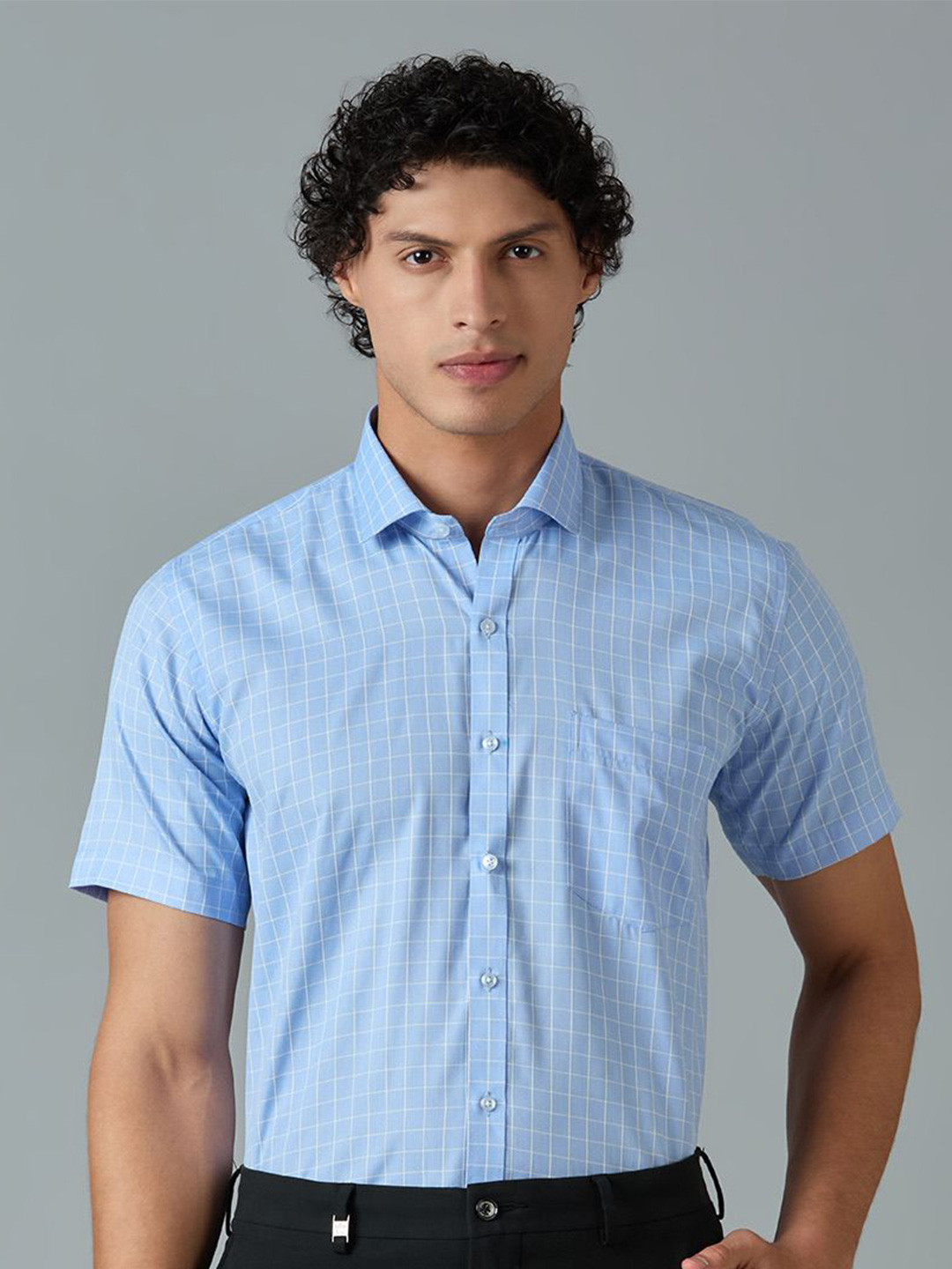 Buy MARK & ALBERT India Slim Fit Checked Spread Collar Cotton Formal ...