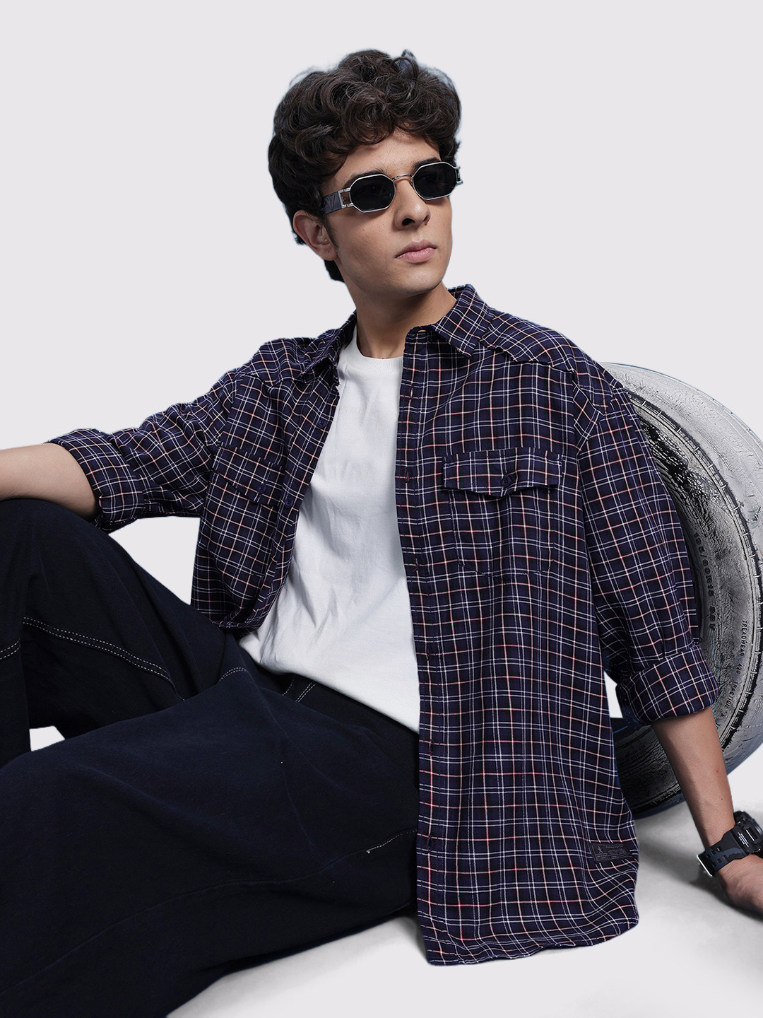 Buy The Roadster Life Co. Pure Cotton Checked Drop Shoulder Sleeves Relaxed Fit Casual Shirt ...