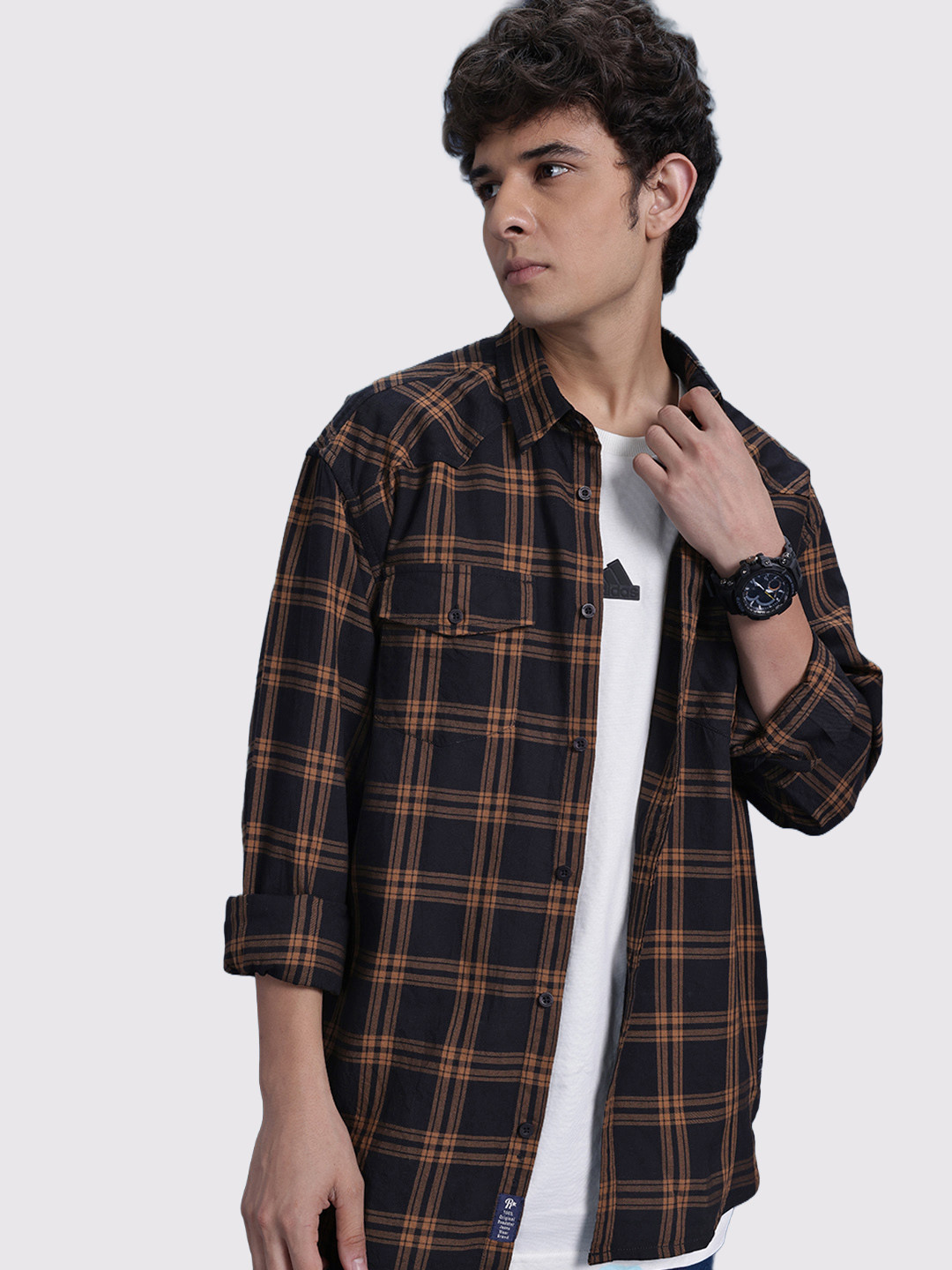 Buy The Roadster Life Co. Pure Cotton Checked Drop Shoulder Sleeves Relaxed Fit Casual Shirt ...