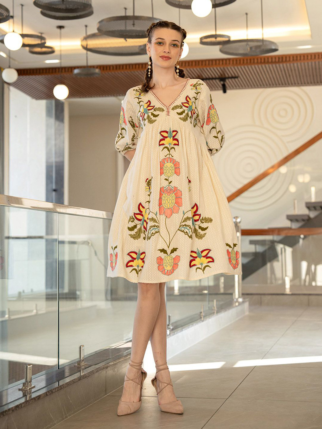 Buy Meena Bazaar Women Floral Embroidered Empire Dress - Dresses for ...