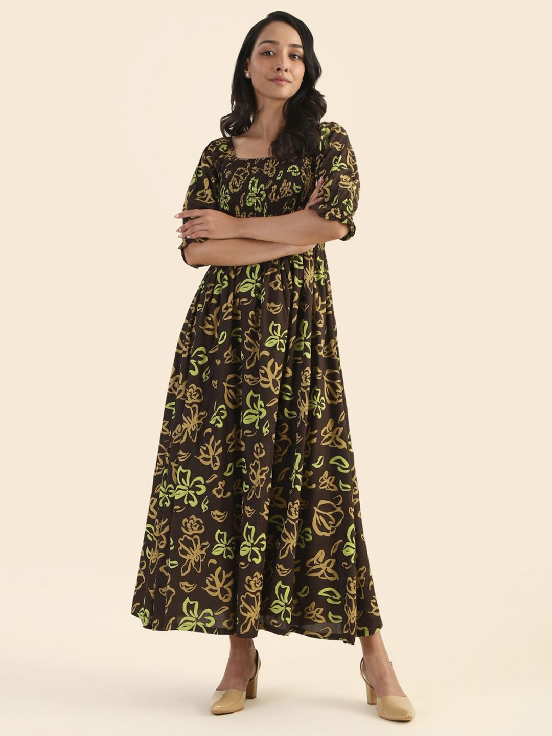 Buy Hay Clothing Women Floral Printed Smocked Fit And Flare Dresses ...