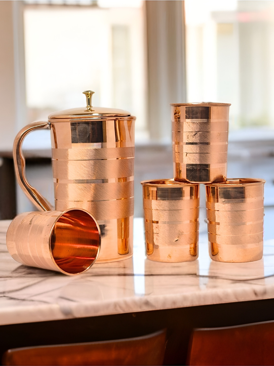 Buy VoiDrop Copper Toned 5 Pieces Copper Water Jugs With Glasses ...