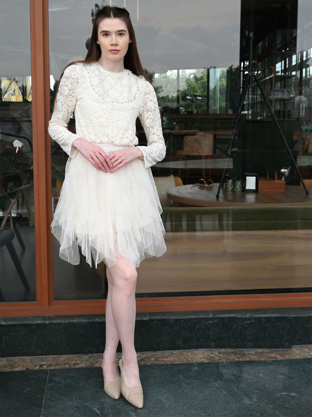 Buy ODETTE Women Self Design Round Neck Fit And Flare Dess - Dresses ...