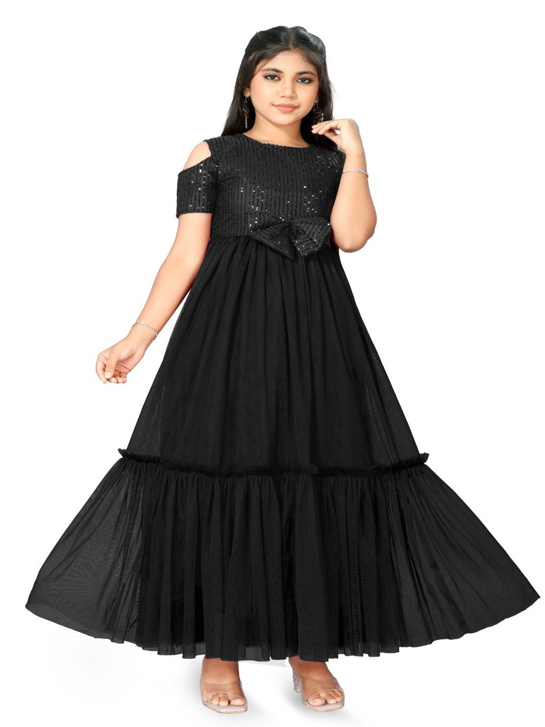 Buy Vani Enterprise Girls Embellished Cold Shoulder Maxi Dress ...